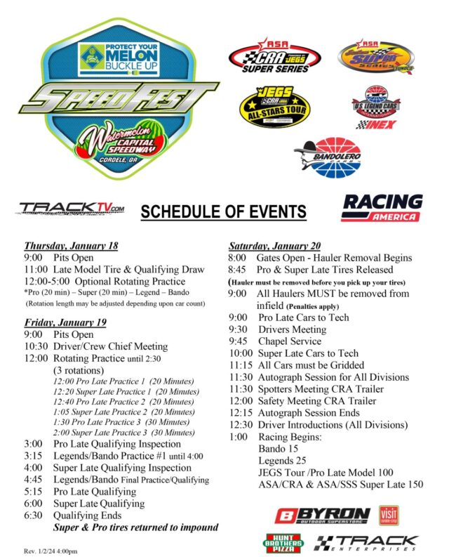 SpeedFest Schedule of Events - Cordele Motor Speedway